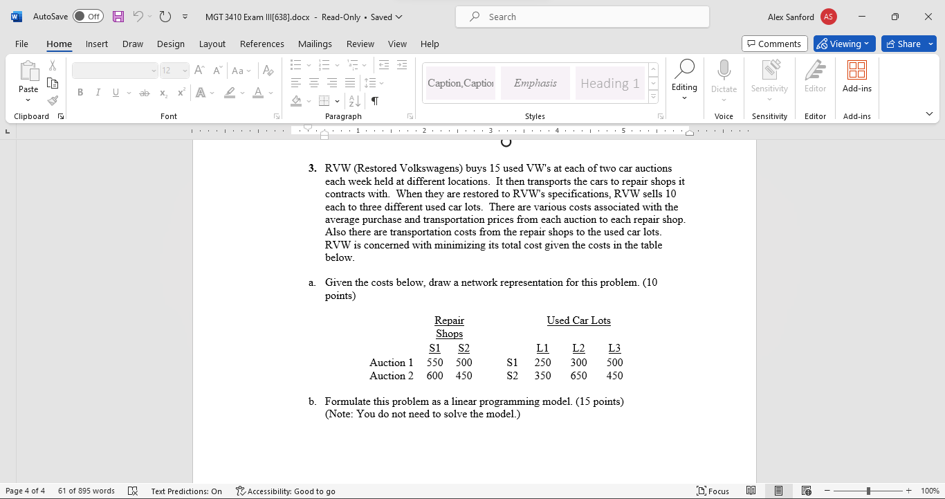 Solved 3. RVW (Restored Volkswagens) buys 15 used VW's at | Chegg.com