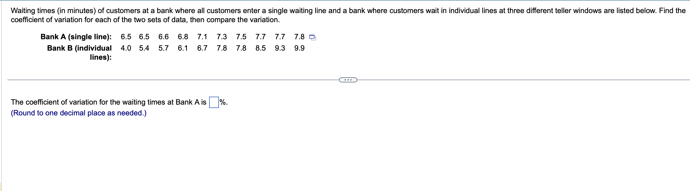 Solved coefficient of variation for each of the two sets of | Chegg.com
