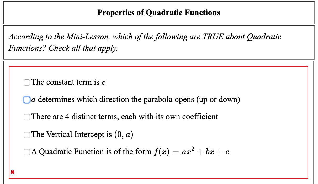 Solved Properties of Quadratic Functions are TRUE about | Chegg.com