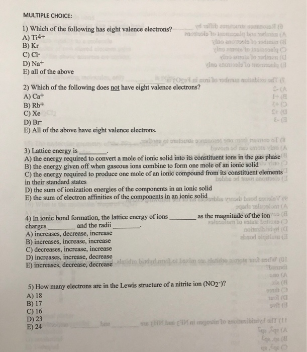 Solved MULTIPLE CHOICE: 1) Which of the following has eight | Chegg.com