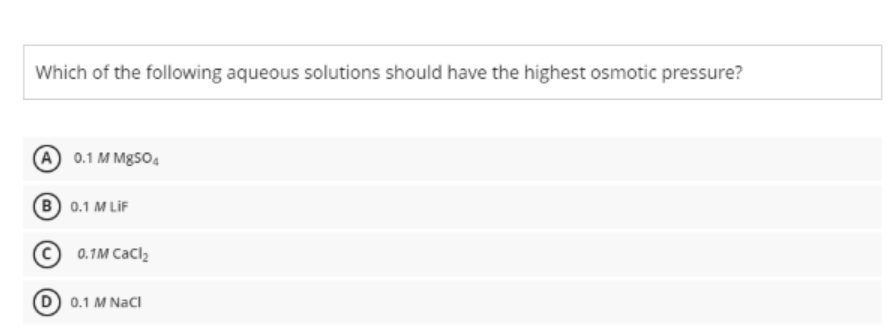 Solved Which of the following aqueous solutions should have | Chegg.com