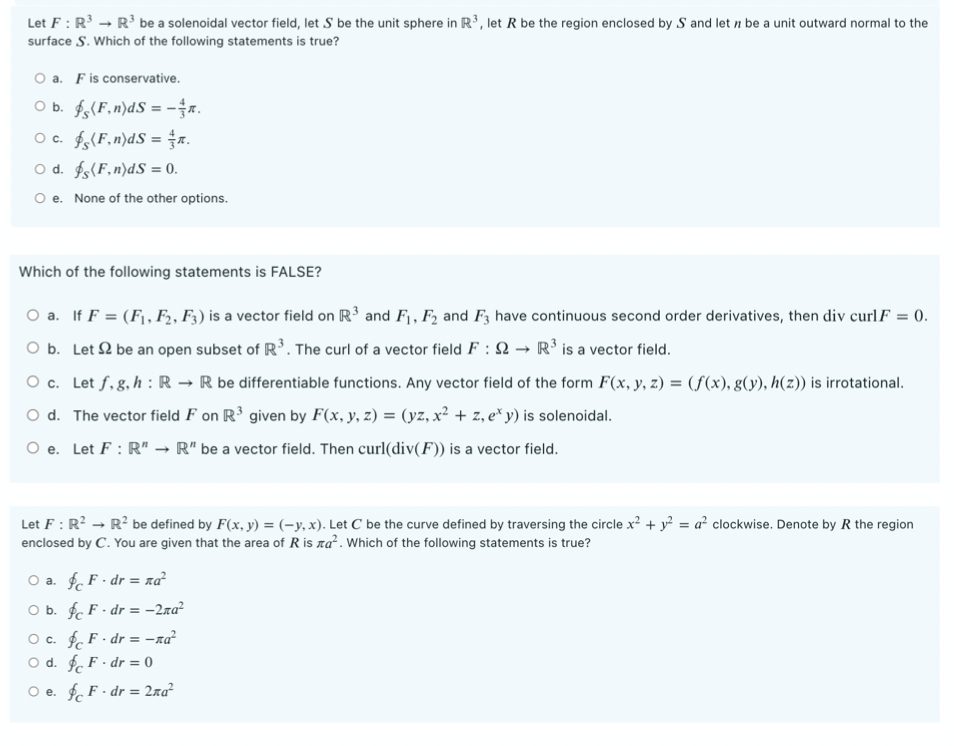 Solved Let F: R3 → R3 be a solenoidal vector field, let S be | Chegg.com