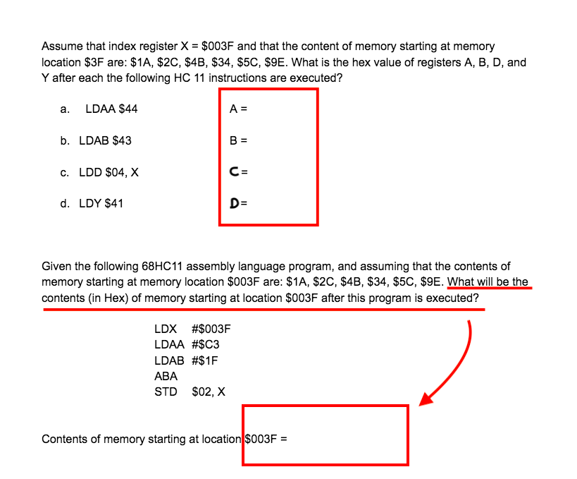 Solved Assume that index register X = $003F and that the | Chegg.com