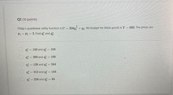 Solved Philip's quasilinear utility function is | Chegg.com