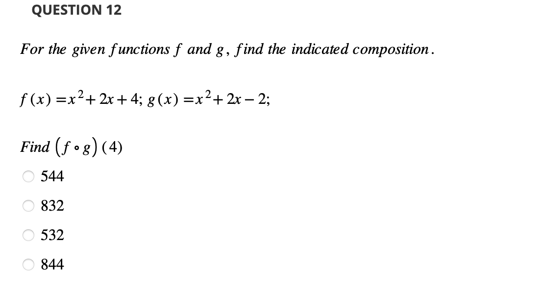 Solved For the given functions f and g, find the indicated | Chegg.com