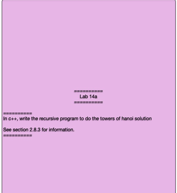 Solved Lab 14a In C++, write the recursive program to do the | Chegg.com