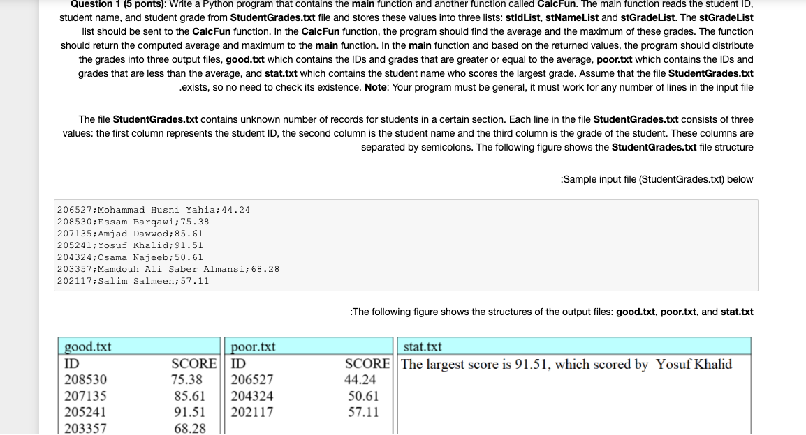 Solved Question 1 (5 ponts): Write a Python program that | Chegg.com