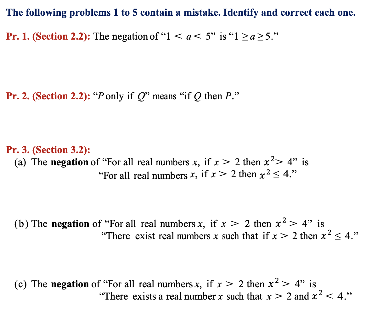 Solved The following problems 1 to 5 contain a mistake. | Chegg.com