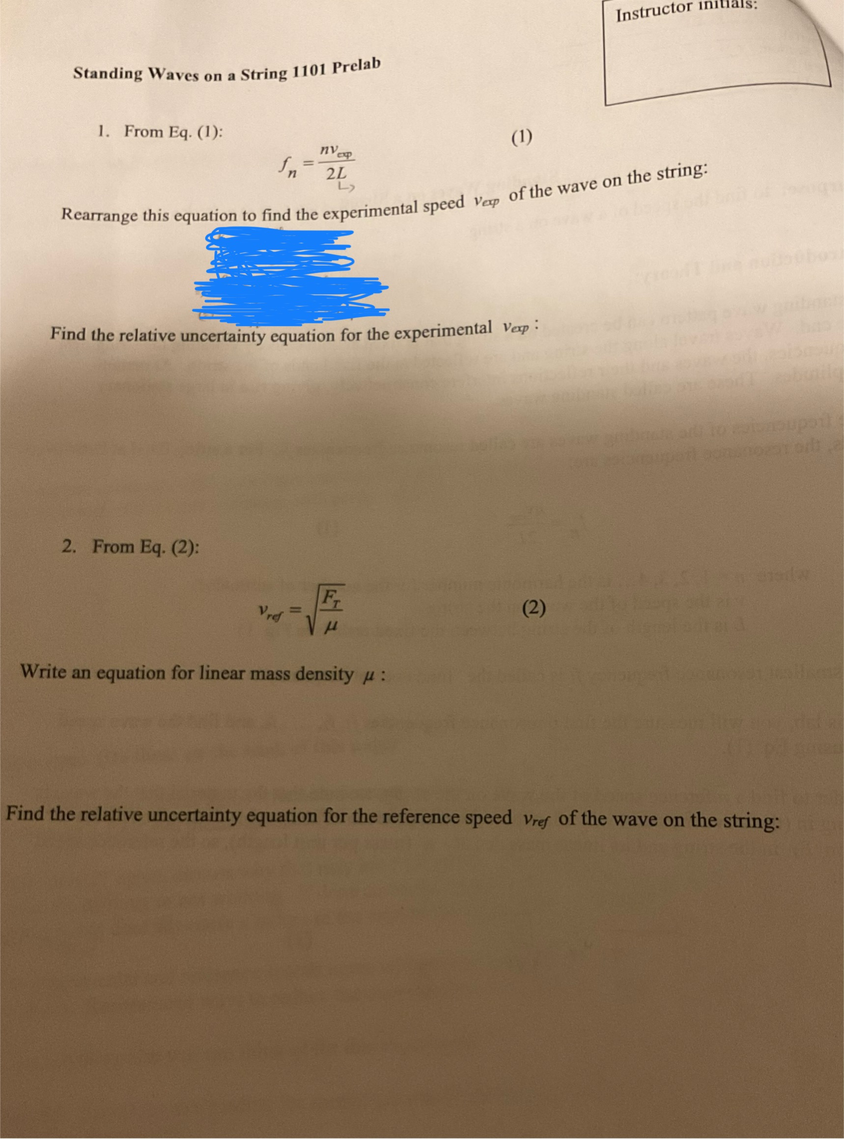 Standing Waves on a String 1101 ﻿PrelabFrom | Chegg.com