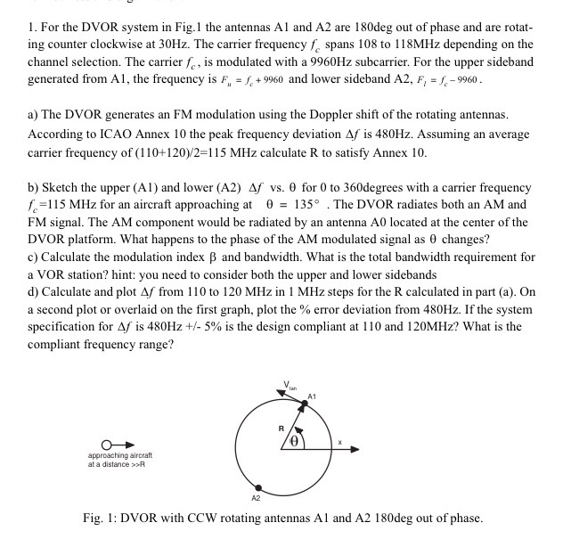 For the DVOR system in Fig. 1 the antennas A1 and A2 | Chegg.com