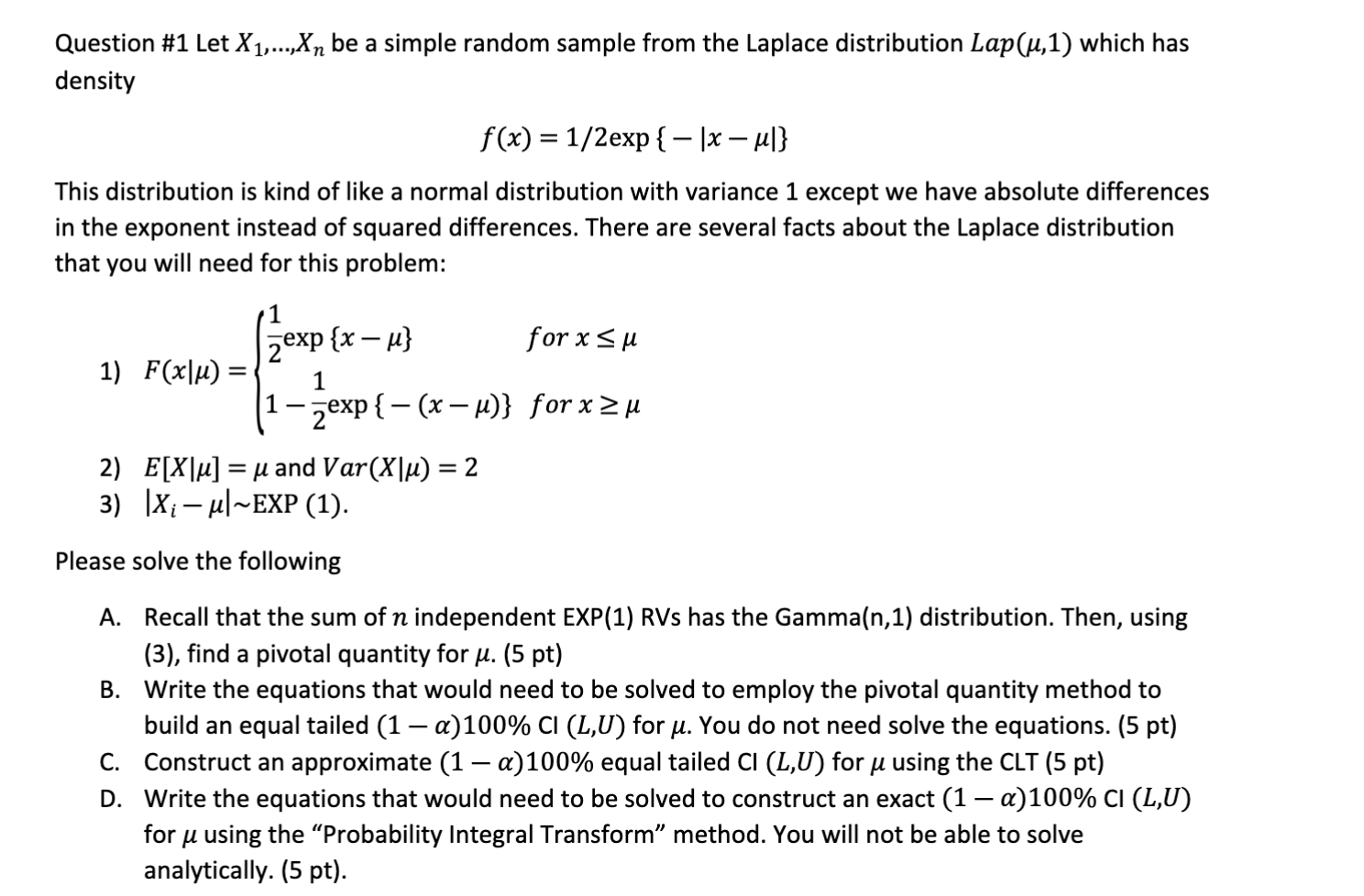 Solved Question \#1 Let X1,…,Xn be a simple random sample | Chegg.com