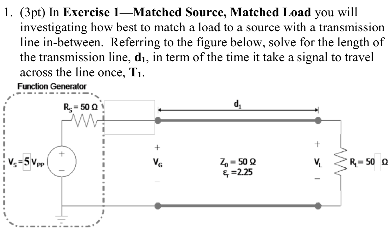 Solved 1. (3pt) In Exercise 1-Matched Source, Matched Load | Chegg.com