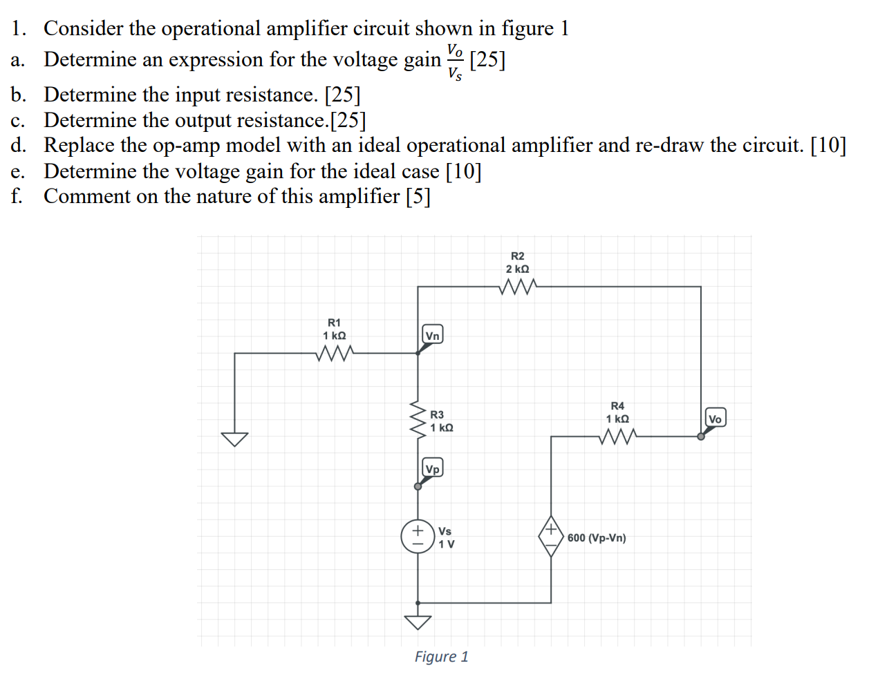 Solved 1. Consider the operational amplifier circuit shown | Chegg.com