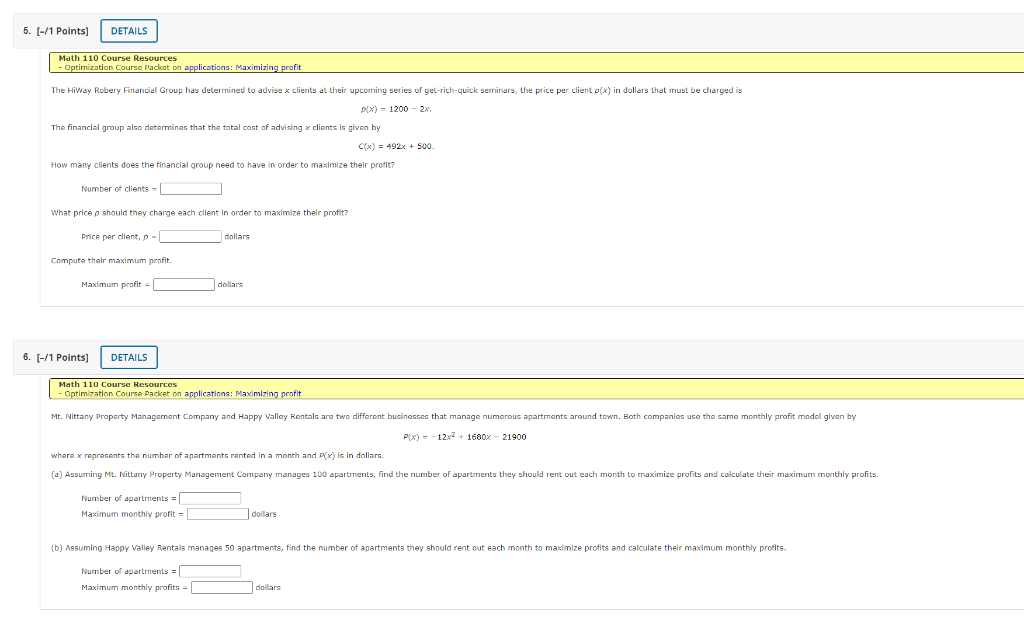 Solved 5. [-/1 Points) DETAILS Math 110 Course Resources - | Chegg.com