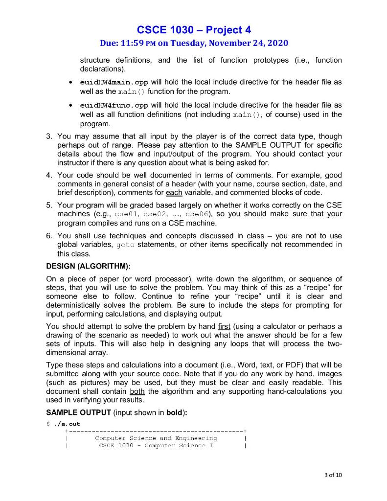 CSCE 1030 - Project 4 Due: 11:59 PM on Tuesday, | Chegg.com