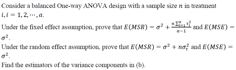 Solved Consider a balanced One-way ANOVA design with a | Chegg.com