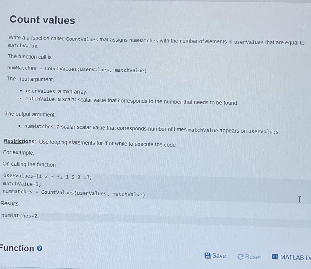 Solved Write a a function called countValues that assigns | Chegg.com