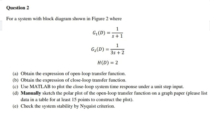 Solved Question 2 For a system with block diagram shown in | Chegg.com