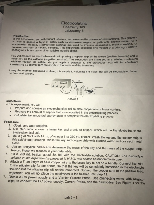 Solved Electroplating Chemistry 163 Laboratory8 Introduction | Chegg.com