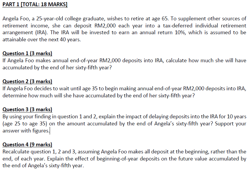 Solved PART 1 (TOTAL: 18 MARKS] Angela Foo, a 25-year-old | Chegg.com