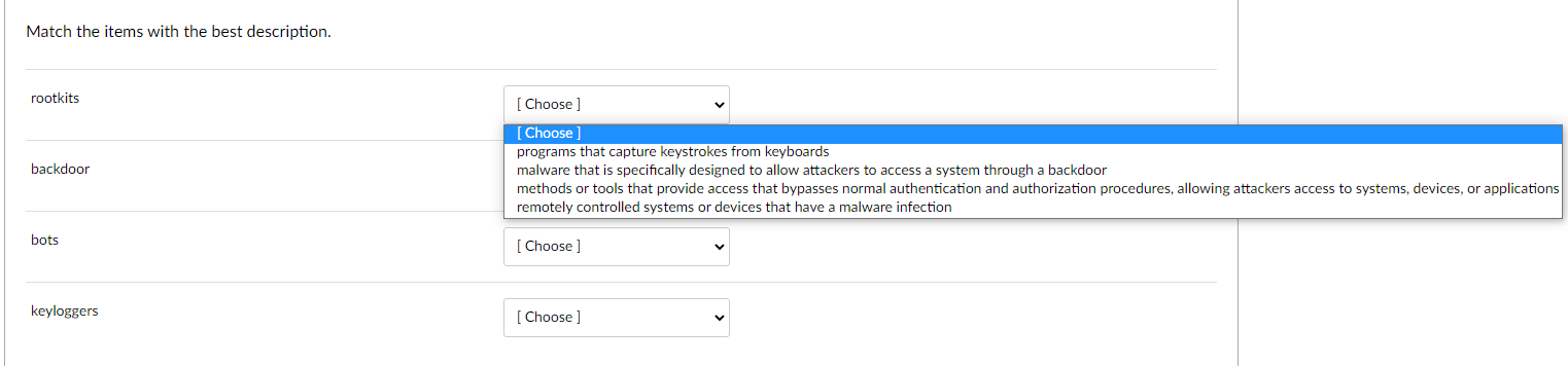 Solved Match the items with the best description. rootkits [ | Chegg.com