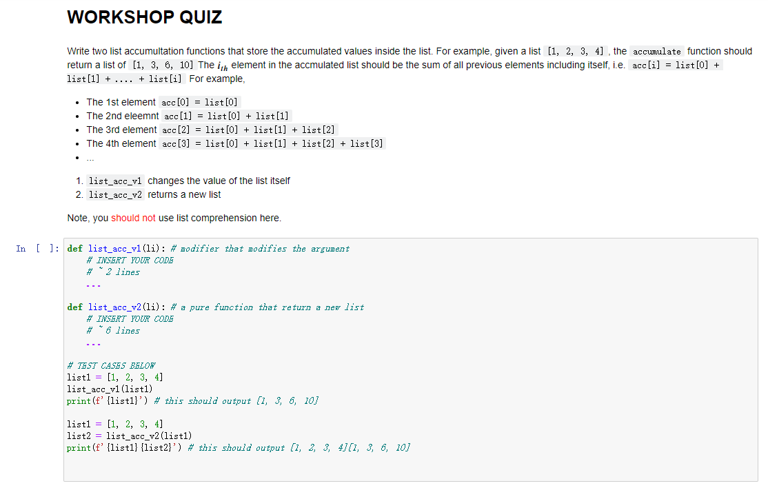Solved Write two list accumultation functions that store the | Chegg.com