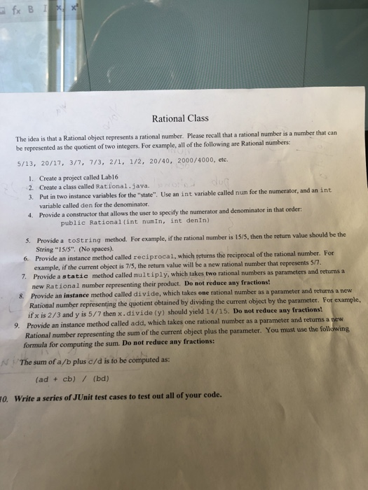 Solved Rational Class recall that a rational number is a | Chegg.com