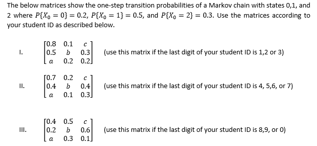Solved The below matrices show the one-step transition | Chegg.com