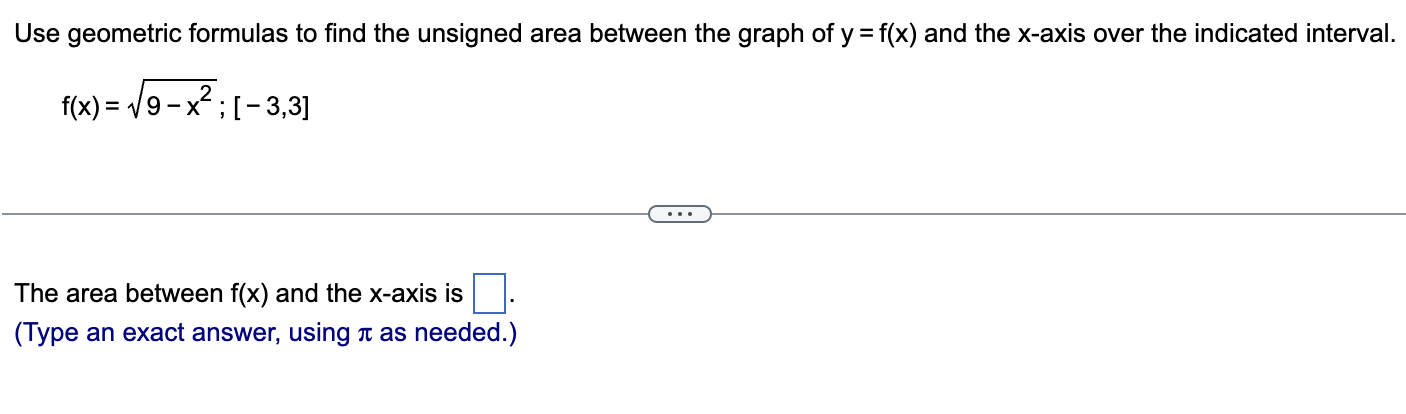 Solved Use geometric formulas to find the unsigned area | Chegg.com