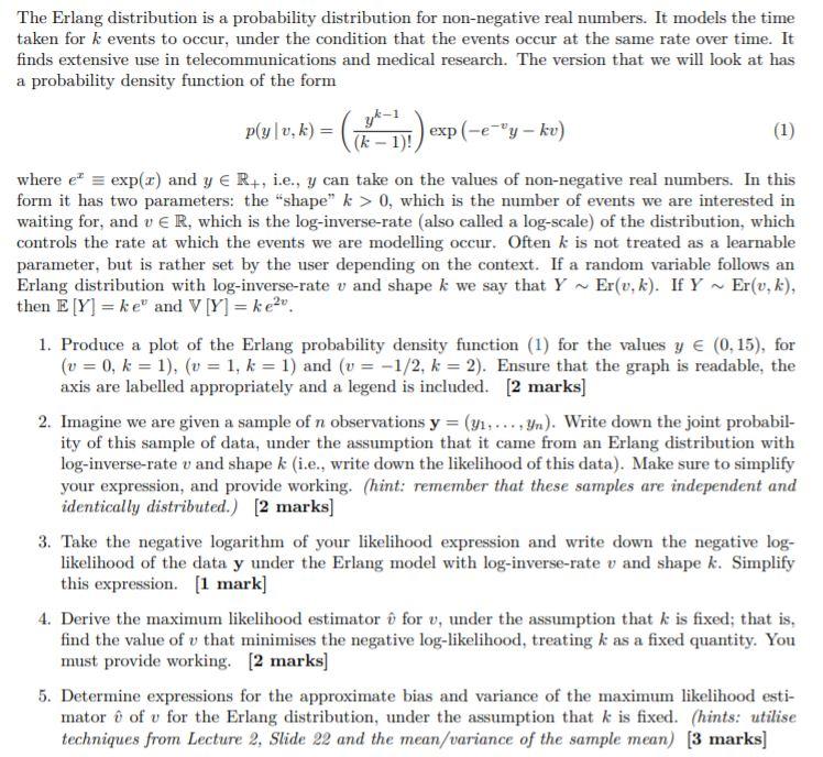 Solved The Erlang distribution is a probability distribution | Chegg.com