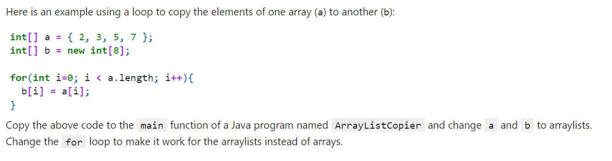 Solved Here is an example using a loop to copy the elements | Chegg.com