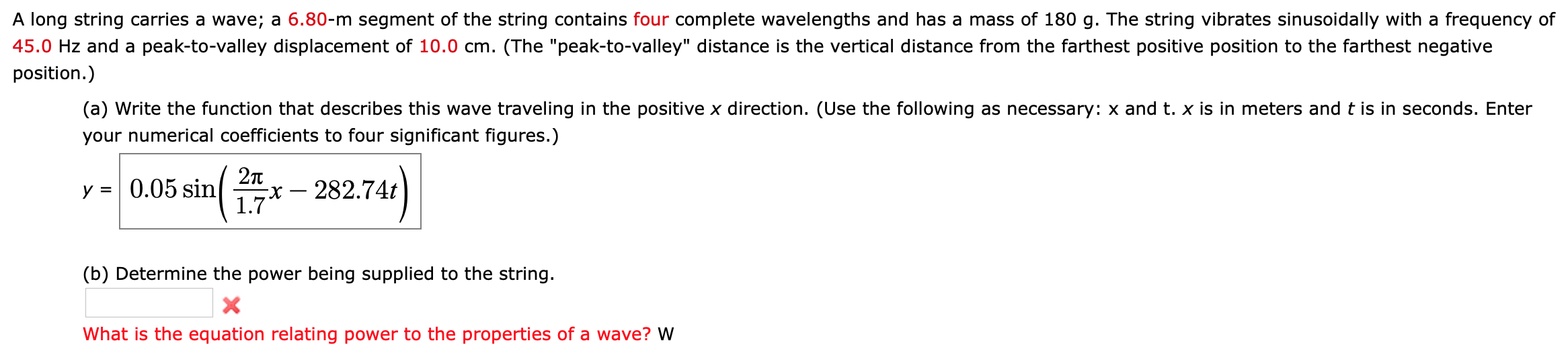 Solved A long string carries a wave; a 6.80-m segment of the | Chegg.com