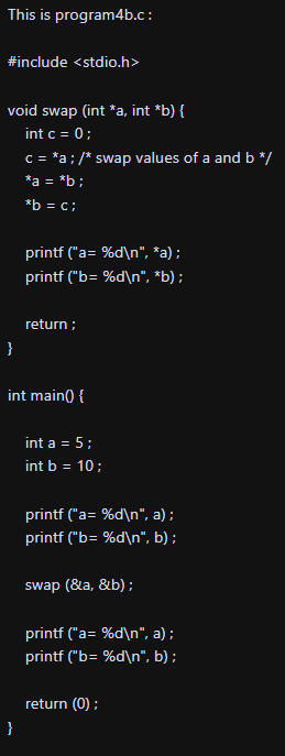 This is program4a.c: \#include 〈stdio.h> void swap | Chegg.com