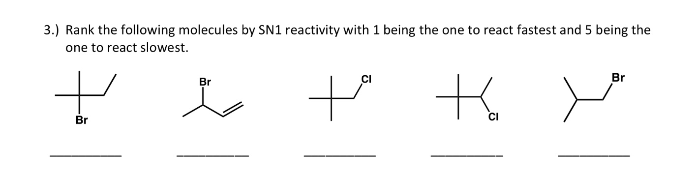 Solved Rank the following molecules by SN1 reactivity with 1 | Chegg.com