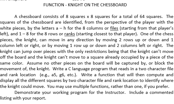 Solved FUNCTION - KNIGHT ON THE CHESSBOARD A chessboard | Chegg.com