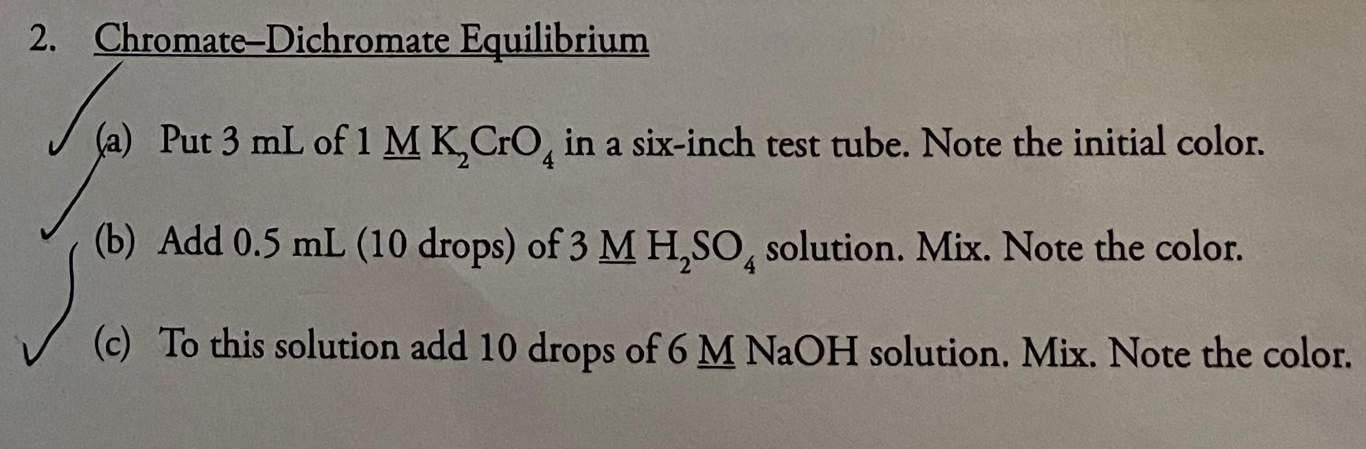 Solved PART 2: Chromate-Dichromate Equilibrium Color changes | Chegg.com