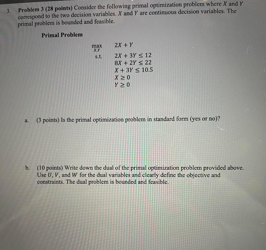 Solved Problem 3 28 Points Consider The Following Primal