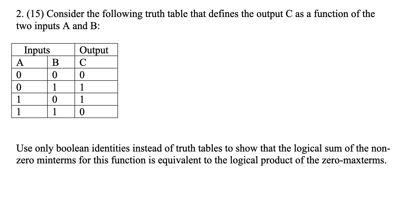 Solved 2 15 Consider The Following Truth Table That 