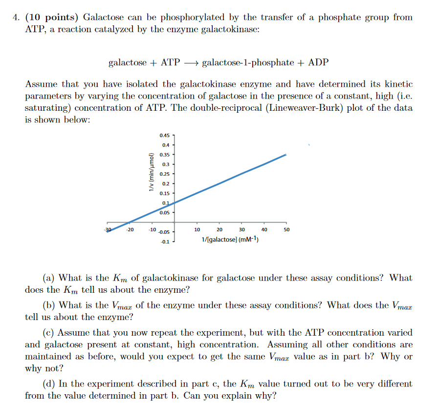 Solved 4. (10 points) Galactose can be phosphorylated by the | Chegg.com