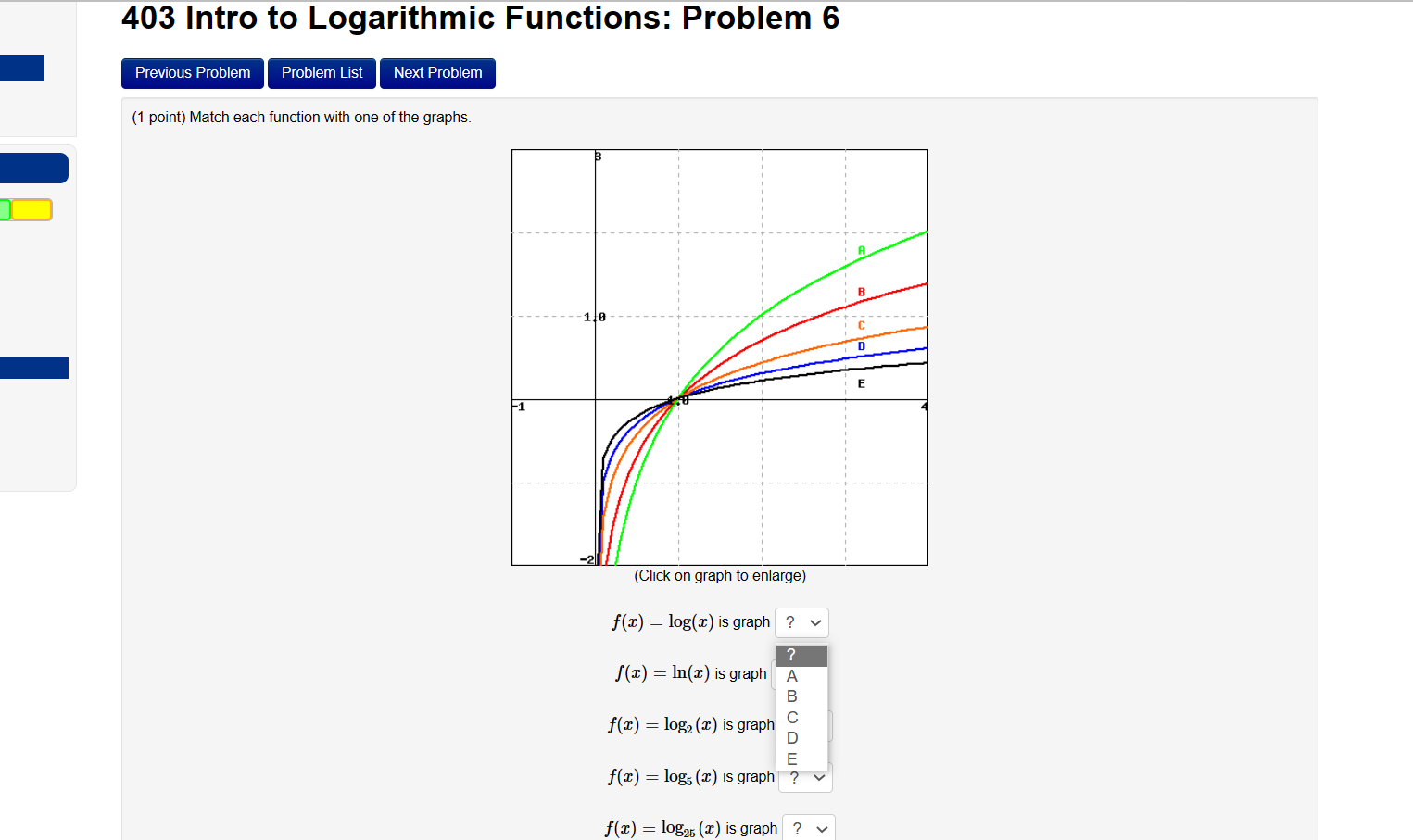 Solved 403 Intro to Logarithmic Functions: Problem 6 (1 | Chegg.com