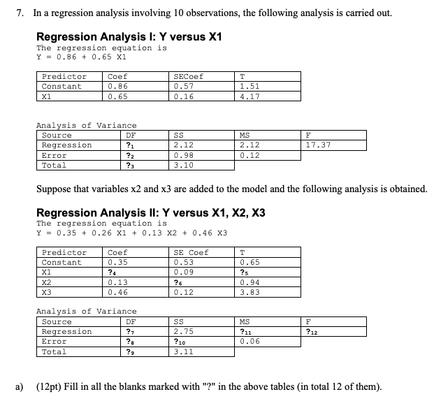 Solved B) (6pt) In Regression Analysis II, at α=0.05, is X1 | Chegg.com