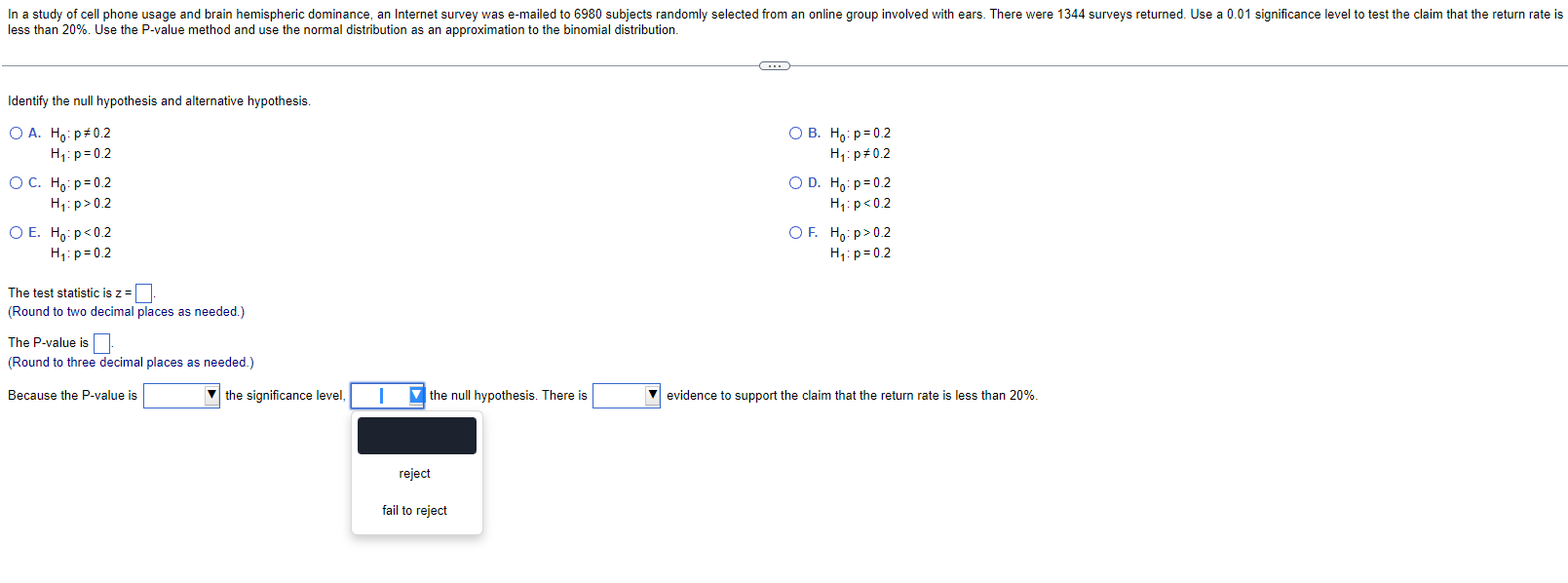 Solved less than 20%. Use the P-value method and use the | Chegg.com