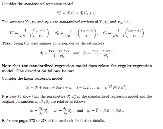 Solved Consider the standardized regression model The | Chegg.com