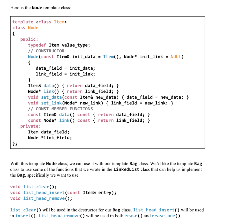 C++ Please the Bag class should be both a template | Chegg.com