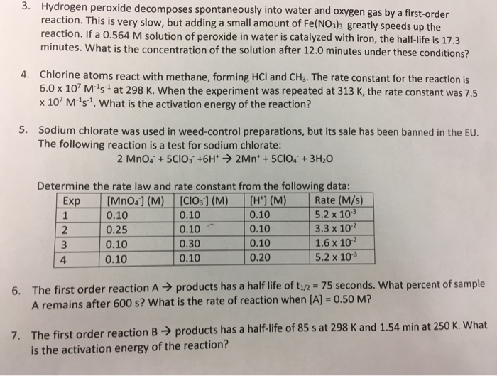 Solved Hydrogen peroxide decomposes spontaneously into water | Chegg.com