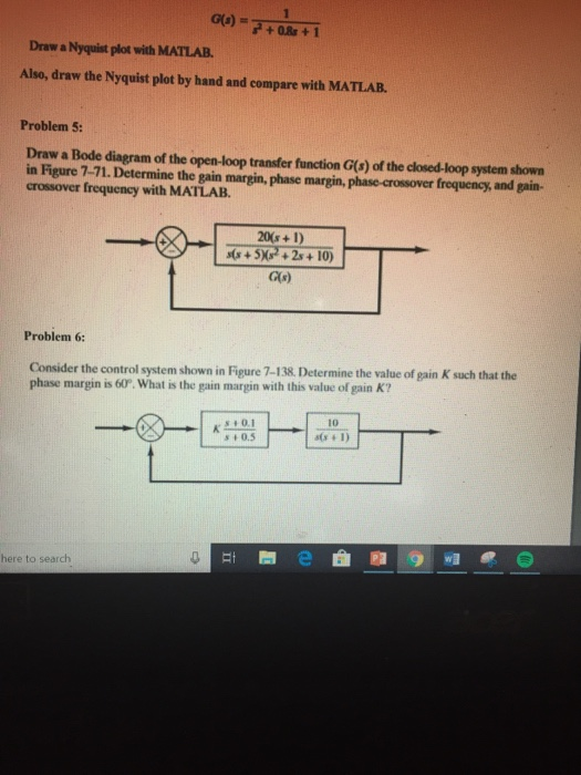 Draw a Nyquist plot with MATLAB Also, draw the | Chegg.com