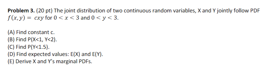 Solved Problem 3. (20 pt) The joint distribution of two | Chegg.com