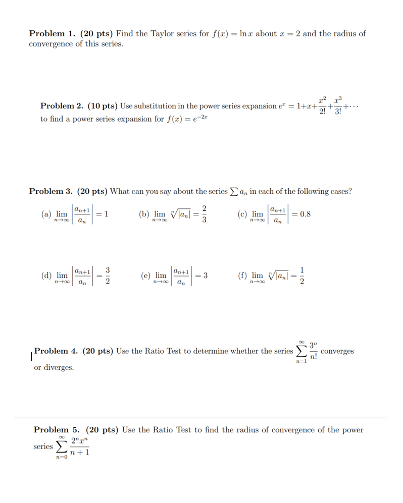 Solved Problem 1. (20 pts) Find the Taylor series for f(x) = | Chegg.com