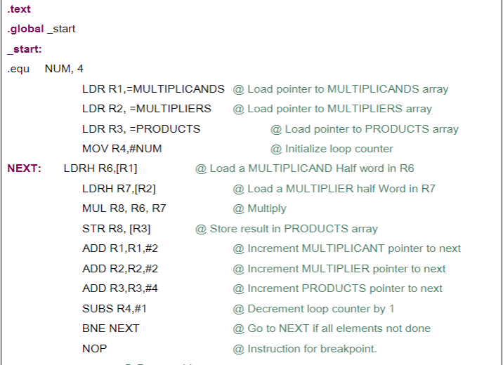 .global_start _start: .equ NUM, 4 LDR | Chegg.com