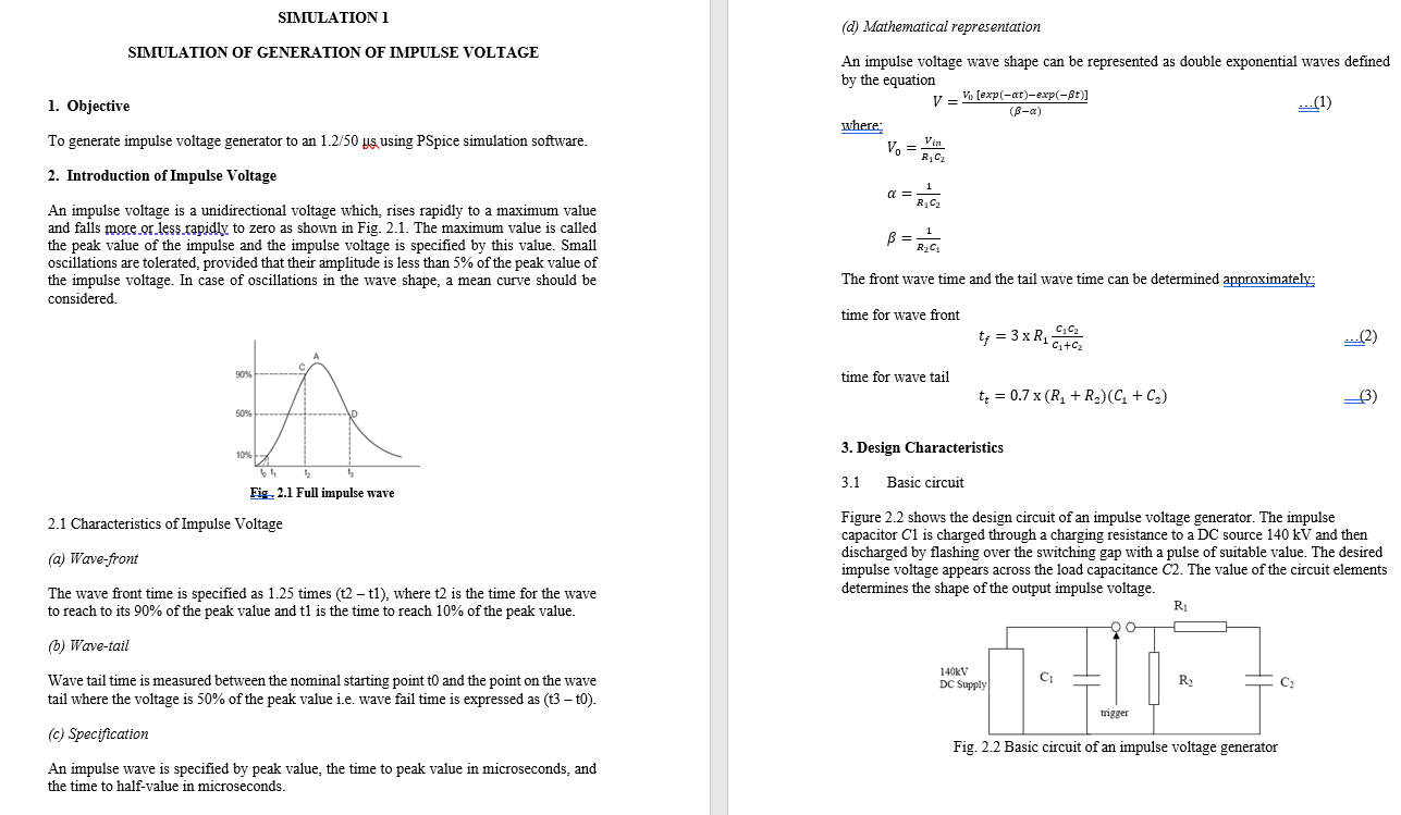 SIMULATION OF GENERATION OF IMPULSE VOLTAGE 1. | Chegg.com